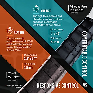 Vibration Dampening Tennis Racket Grip Tape – Advanced Polymer Technology – Dampens Frame Vibration – Simple Adhesive-Free Installation – Optimize Response and Control by VT Advantec