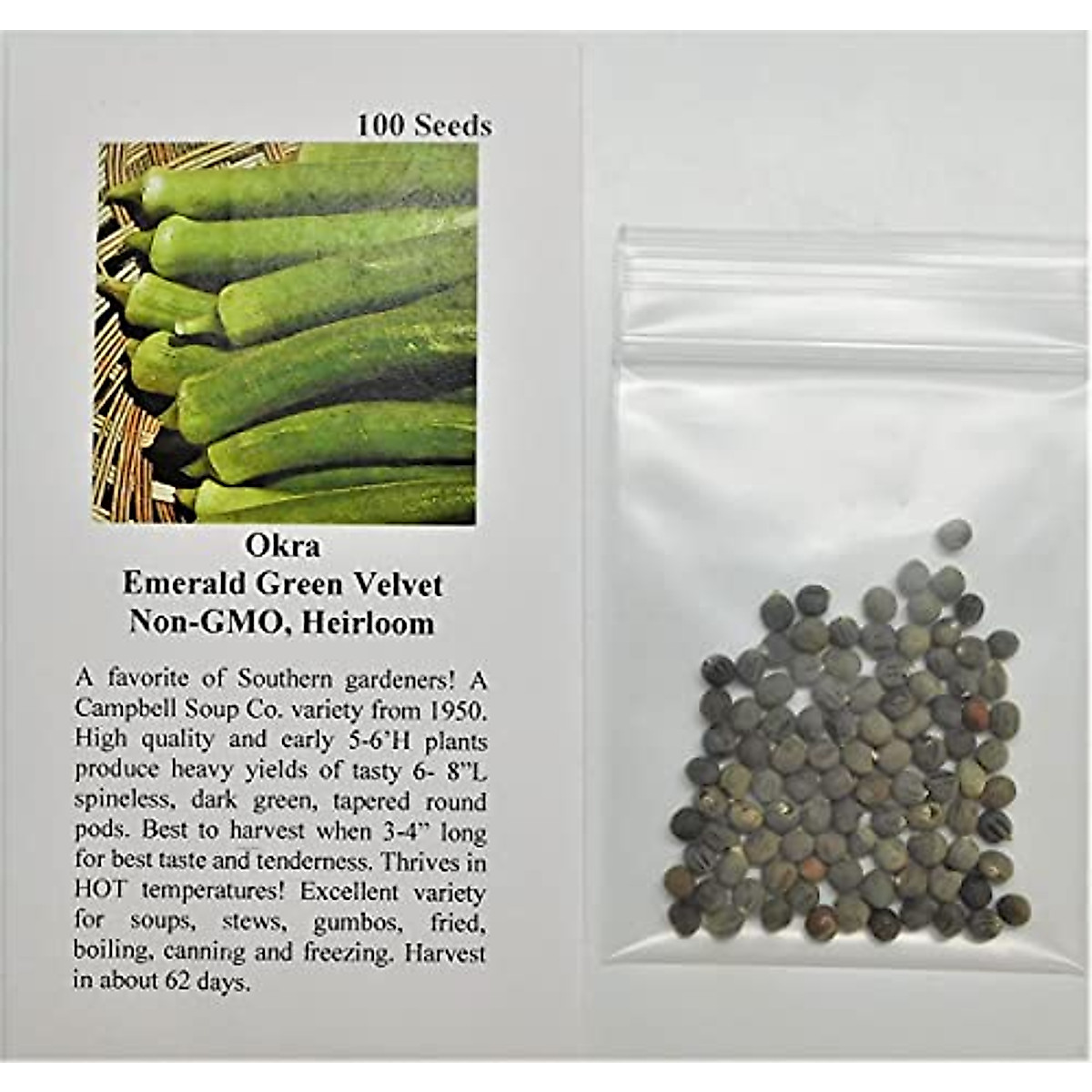 David's Garden Seeds Okra Emerald Green Velvet 6911 (Green) 100 Non-GMO, Heirloom Seeds