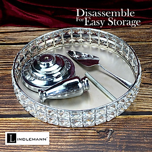 LINDLEMANN Decorative Cake Stand With Mineral Crystals & Spatula Round Metal Pedestal Cupcake Stands For Donuts Desserts Birthday Wedding Baby Shower Anniversary Holiday Dinner Party (Silver, 12")