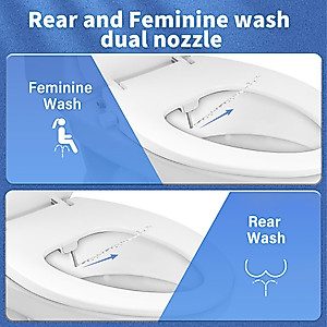 Jecatiy Non-Electric Bidet Toilet Seat with Self Cleaning Dual Nozzles, Elongated Bidet Toilet Seat with Quiet-Close, Fit Elongated Toilet, Rear and Feminine Wash, Easy Installation with Brass Inlet