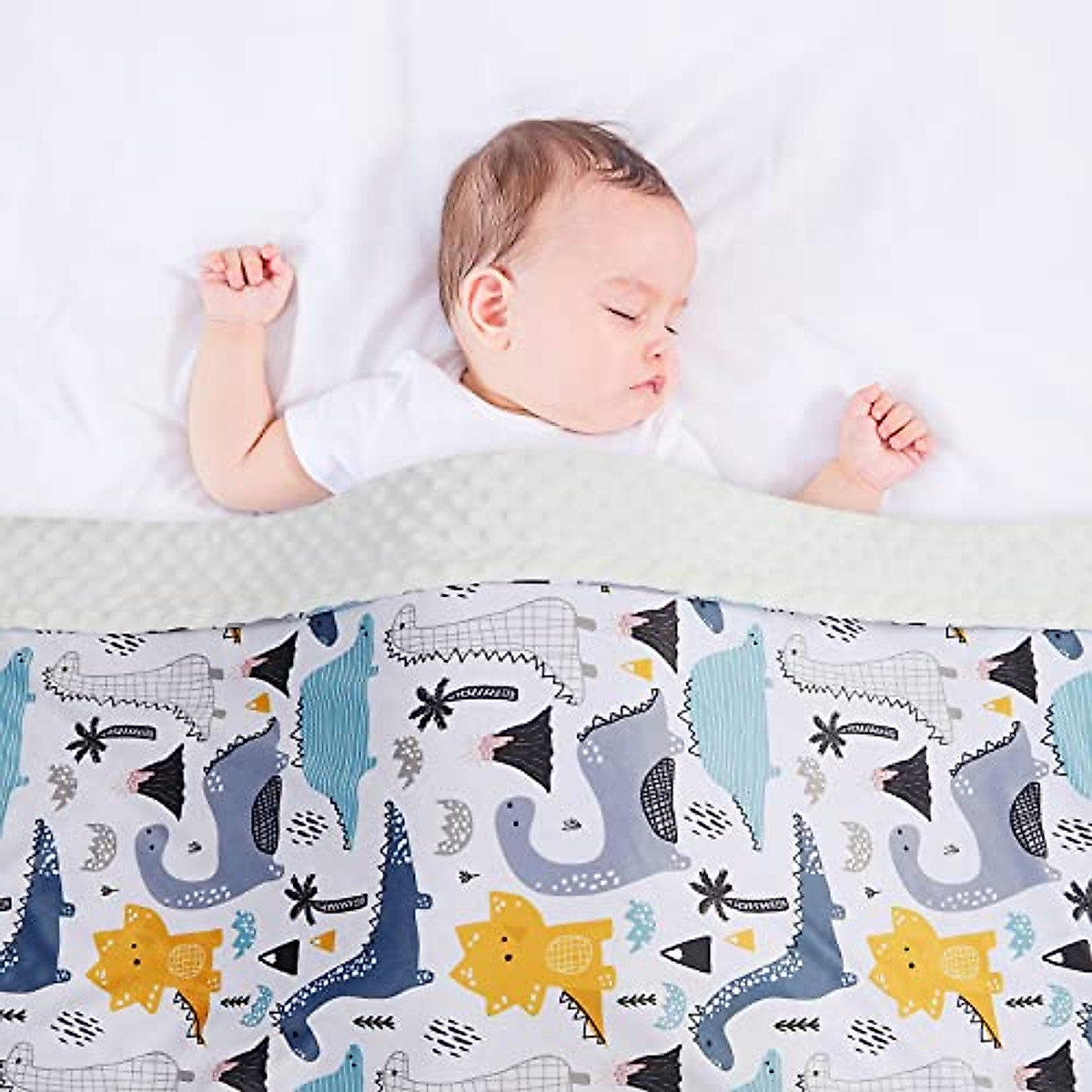 Donsonny Baby Blanket for Boys Girls Soft Minky with Double Layer Dotted Backing, Color Dinosaurs Printed 30 x 40 Inch Receiving Blanket