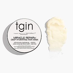 tgin Miracle RepaiRx Deep Hydrating Hair Mask for Curly, Coily and Wavy Hair, with Biotin and Black Castor Oil, Deep Moisture and Repair for Damaged, Color-Treated Hair, 12 oz