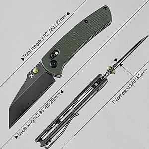 KANSEPT Main Street Pocket Knives 7.92in Axis Lock Folding Knife with 3.36in Black 154CM Material, Green Micarta Handle, Poclet Tactical Knife for Men,Easy Open Knives, Envelope Opener T1015V6