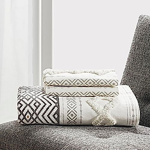 Hyde Lane Asha Boho Duvet Cover King, Farmhouse Ivory 100% Cotton Tufted Bedding Set with Zipper, Mid Century Modern Comforter Covers, 3 Pieces Including Matching Pillow Shams (104x90 Inches)