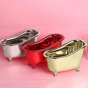 Mini Bathtub Sundries Storage Box, Small Bath Tub Makeup Organizer Container Soap Dish Holder Desktop Storage Accessories(Silver)