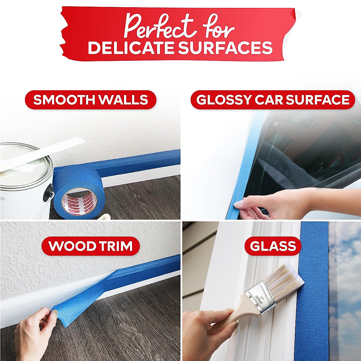 XFasten Blue Painters Tape Bulk 12-Pack 1 Inch x 60-Yards 2160ft Total, Wall Safe Blue Masking Tape 1 Inch Wide, Blue Paint Tape for Walls Paint Masking Tape Blue Tape Painters Masking Tape