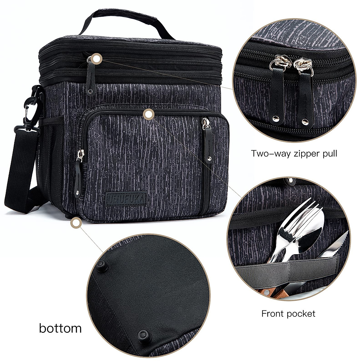 Men's Double Compartment Lunch Bag, Insulated Lunch Cooler Tote 2 Roomy Large Reusable Water-resistant Lunch Box (Blue Print, 15L)