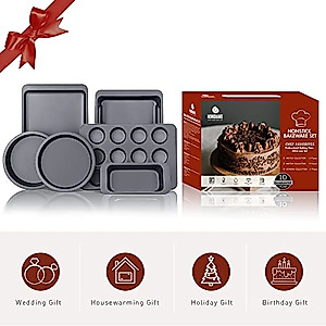 HONGBAKE Nonstick Baking Pans Set, Bakeware Sets of 6,Professional Baking Sheet Set for Loaf, Muffin, Cookie,Heavy-duty Carbon Steel - Grey