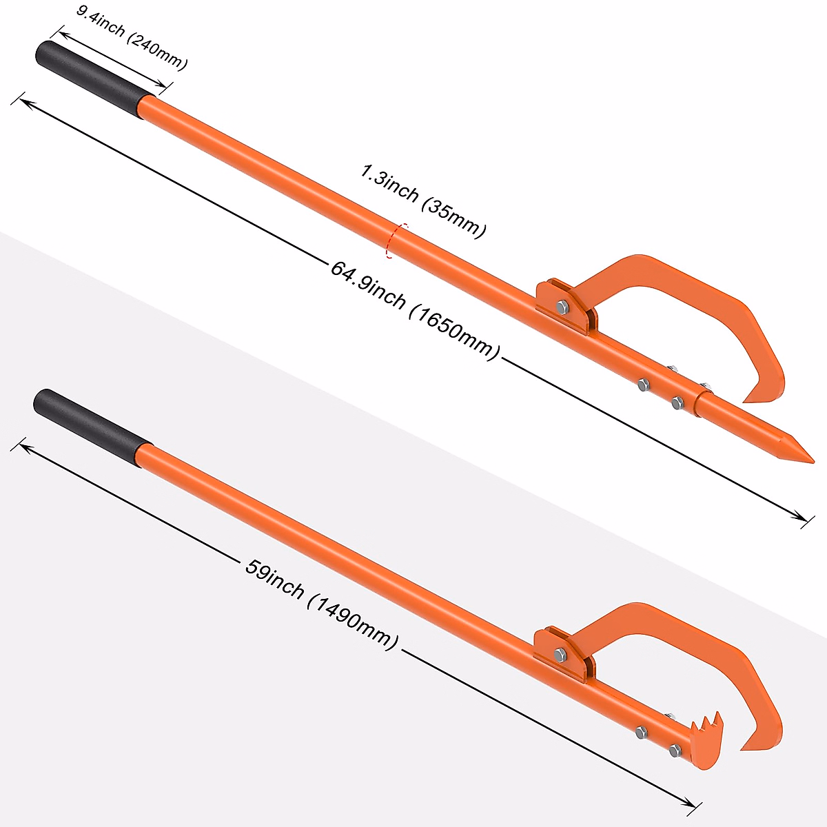 Dolibest 59/65'' Steel Cant Hook Tool, Log Peavey Tool, Cant Logging Tool, Dual Function Log Handler Tool for Rolling and Clamping Logs, with Adjustable Hook and 9.4'' Non-Slip Handle