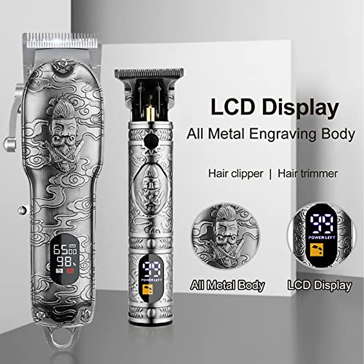 Soonsell Hair Clippers for Men T-Blade Trimmer Set,Barber Clippers,Clippers for Hair Cutting,Hair Cutting Kit,Cordless Clippers,Blade Close Cutting Beard Trimmer,LCD Display(Silver