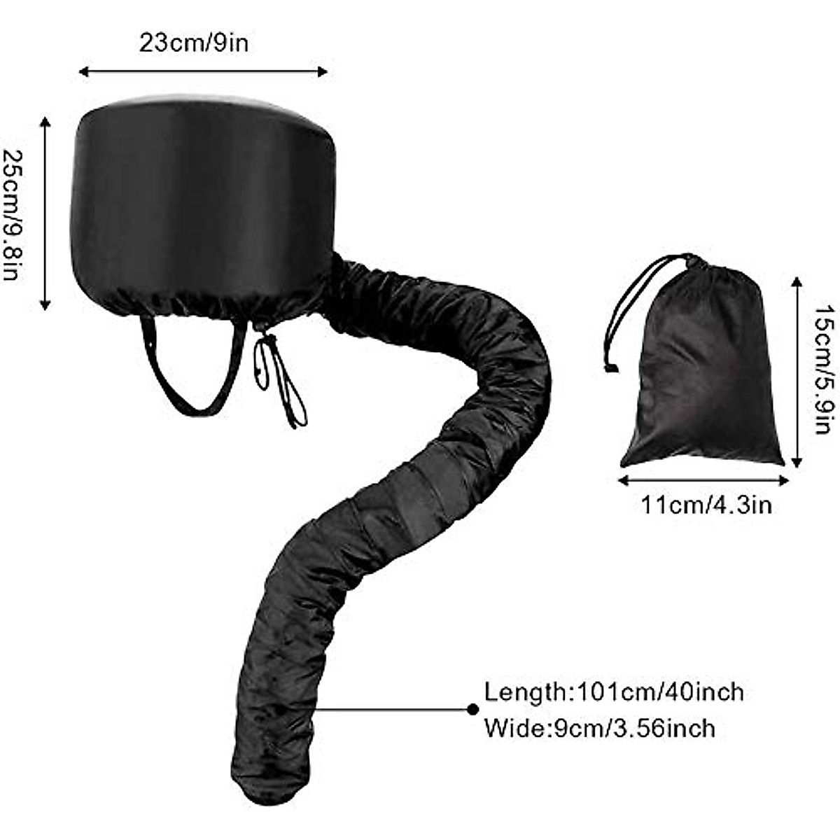 Bonnet Hair Dryer, ZEEFOO Portable Hooded Hair Dryer Attachment Cap for Styling, Curling and Hair Deep Conditioning, Soft Adjustable Large Hooded Bonnet for Hand Held Hair Dryer, Black