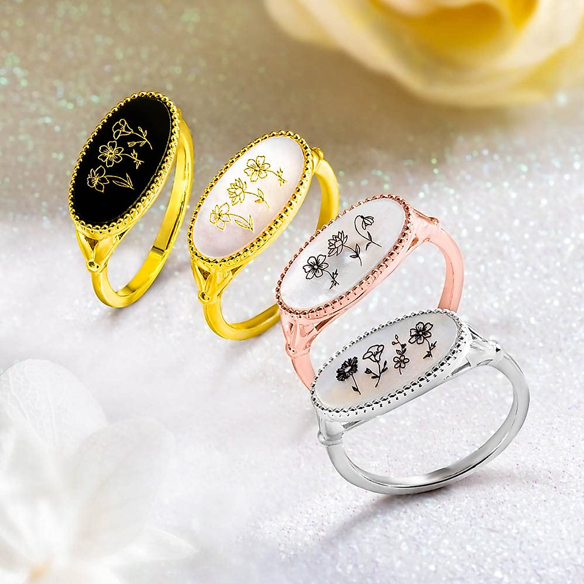 Dearlovey Personalized Birth Flower Ring for Mom/Wife