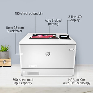 HP Color Laserjet Pro M454dn Print only Wired Laser Printer, 2-line Backlit LCD Display, 28 ppm, Auto Duplex Printing, 600 x 600 dpi, 8.5 x 14, USB 2.0, Ethernet, White, Cbmou Printer Cable