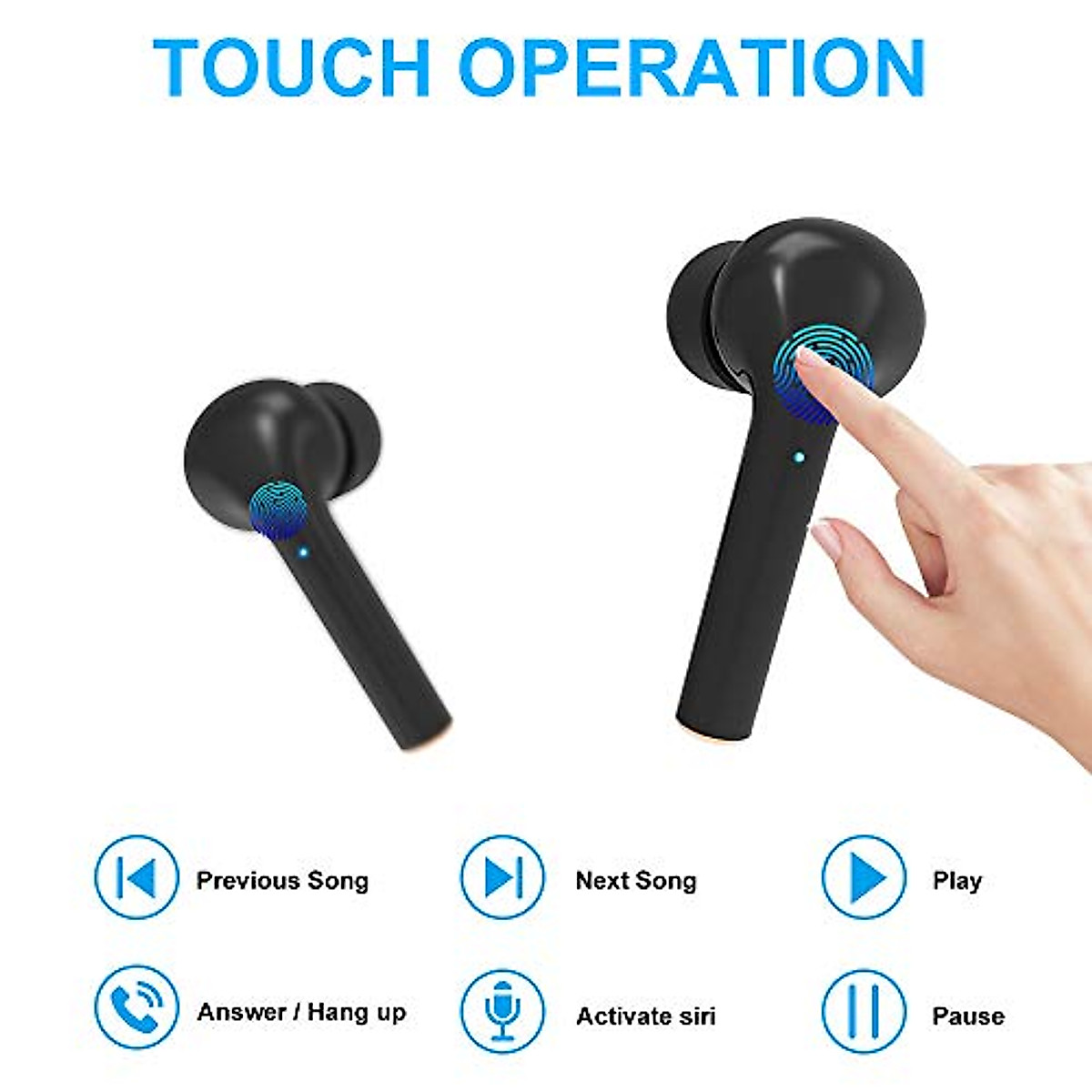 Wireless Earbuds Bluetooth 5.0 Headphones Touch Control in-Ear Wireless Earphones with Charging Case Microphone Noise Cancelling Deep Bass Waterproof Headset for Android iOS iPhone Samsung Black