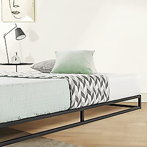 Mellow Modernista Low Profile 6 Inch Metal Platform Bed Frame with Classic Wooden Slat Support Mattress Foundation (No Box Spring Needed), Twin, Black