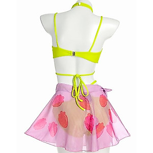 Winx Club Women's Flora Two Piece Bikini Set Swimsuit with Sarong and Choker Bathing Suit (Small) Yellow