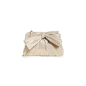 Loeffler Randall Women's Rayne Pleated Frame Clutch with Bow, Platinum, Metallic, Gold, One Size