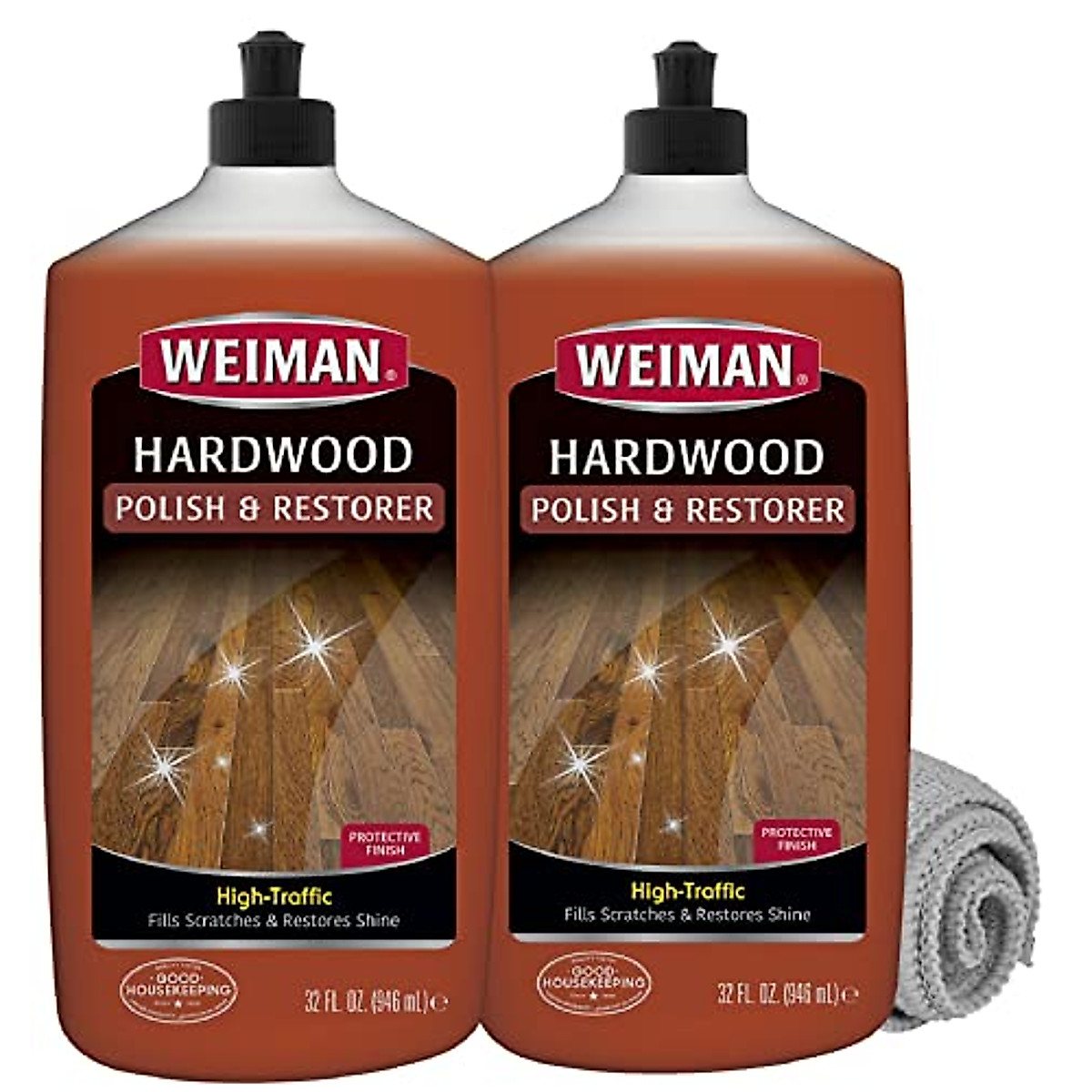 Weiman Wood Floor Polish and Restorer 32 Oz 3PC Bundle - High-Traffic Hardwood Floor, Natural Shine, Removes Scratches, Leaves Protective Layer