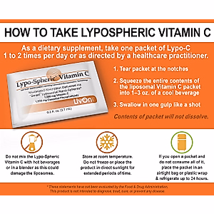 LivOn Laboratories Lypo–Spheric Liposomal Vitamin C 1000mg 30 Packets - No Sugar, Immune Support, Plant Based - Easy to Swallow, Absorbable, Convenient Individual Packets 100% Non–GMO, Gluten Free