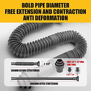 Bathroom Sink Drain Kit with Pop-up Sink Drain Stopper Assembly, Flexible & Expandable P-trap Drain pipe Anti-Odor, for drains including for 1-1/4'' & 1-1/2''
