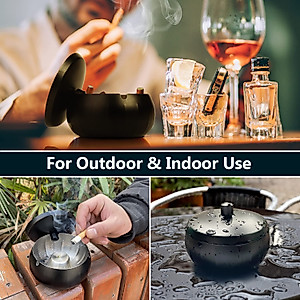Ashtray for Cigarette JSVER Stainless Steel Ashtray, Smokeless Odorless Ash Tray with Lids, Tabletop Ashtrays For Home Office Outdoor Balcony (Black)