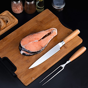 WEQUALITY Carving Knife and Fork Set with Bamboo Handles,Meat Turkey Carving Set，Premium Molybdenum Vanadium Steel Meat Slicing Knife with Meat Fork,Gift Box Packing