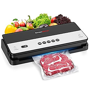 Bonsenkitchen Food Sealer Vacuum Sealer, Built-in Cutter & sealer Bags Rolls and Starter Kit, Dry&Moist Food Modes, Compact Design Air Sealing System Portable Vacuum Sealer, Black