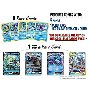 Lightning Card Collection Water Collection - 50 Assorted Cards Plus 5 Rare Water Cards and 1 Water Ultra-Rare Card with LCC Box Compatible with Pokemon Cards
