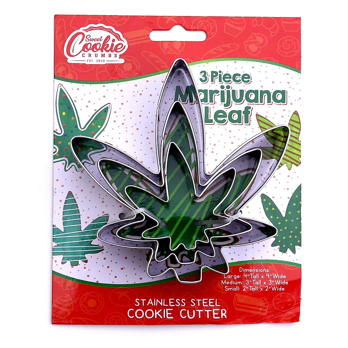 Sweet Cookie Crumbs Cookie Cutter - 3 Piece Set - Stainless Steel (Hemp Leaf)