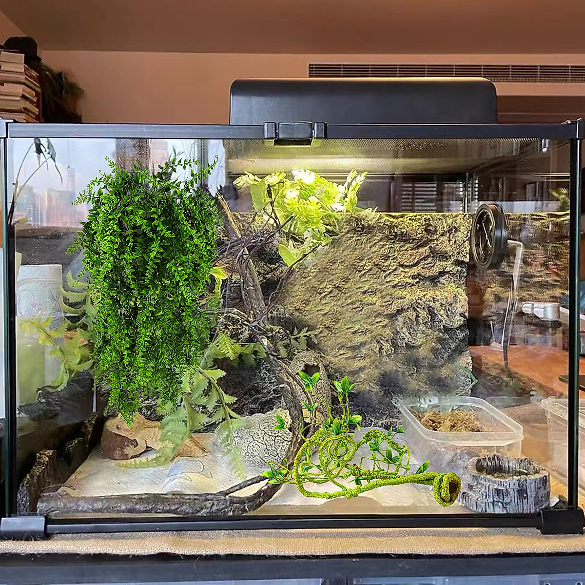 Grddaef Reptile Vines Plants for Terrarium, Flexible Vines Jungle Climbing Branch with Leaves Tank Decor for Snakes Bearded Dragons Geckos Hermit Crabs Lizards Chameleons