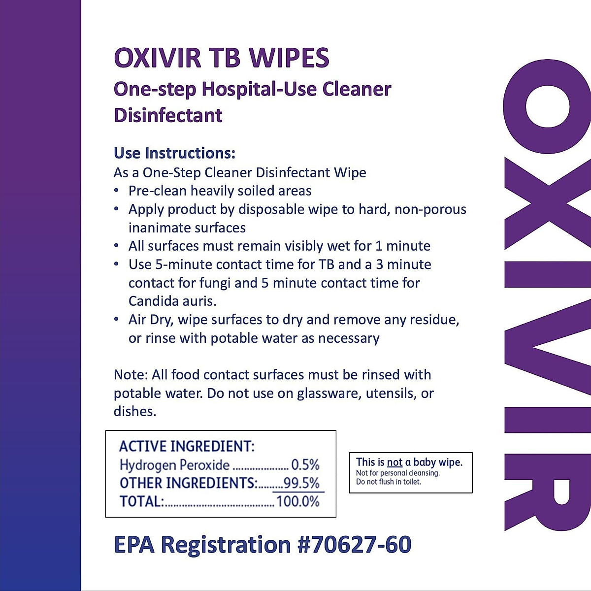 Diversey Oxivir Tb 101105463 One Step Disinfectant Cleaning Wipes, Accelerated Hydrogen Peroxide, Standard Sheets, 160-Wipes, 1-Canister
