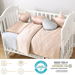 PROMEED Oeko Certified 22 Momme Silk Crib Duvet Cover for Toddler Bed, 100% Grade 6A Natural Silk Baby Crib Bedding for Kids Neutral, Hidden Zipper (Champagne, Crib)