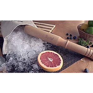 Big-Shot 13.75" Hard Maple Muddler Mallet & Lewis Ice Bag Kit by BARILLIO | Wooden Mojito Muddler Bar Tool Ice Crusher & Canvas Bag Set | Make Cocktails Drinks and Crushed Ice with Ease