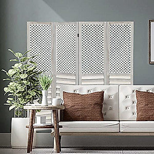 ECOMEX Cutout Room Divider, 4 Panel 5.6 Ft Tall Wood Room Dividers and Folding Privacy Screens, Freestanding Partition Wall Dividers, Room Separator, Grey White