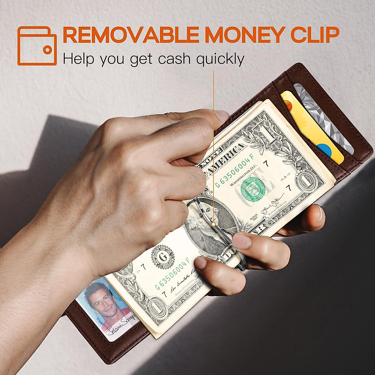 RUNBOX RFID Blocking Genuine Leather Slim Wallet for Men Bifold Minimalist Front Pocket Mens Wallet with Money Clip Thin Gift Box