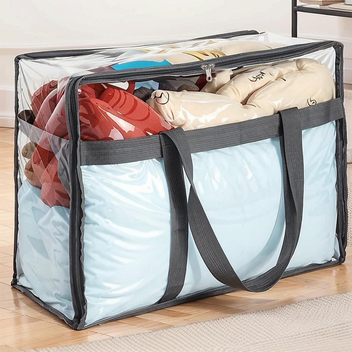 Mr Hsiung & Mrs 3 PACK Clear Clothes Storage Bags with Sturdy Zippers and Reinforced Handle Plastic Moving Totes for Comforters, Blankets, Linen, Bedding, Duvet, Pillows, Sweaters, Quilts