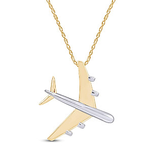 AFFY 14k Yellow Gold Over Sterling Silver Two Tone Airplane Pendant Necklace