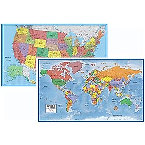 24x36 World and USA Classic Premier 3D Two Wall Map Set (Laminated)