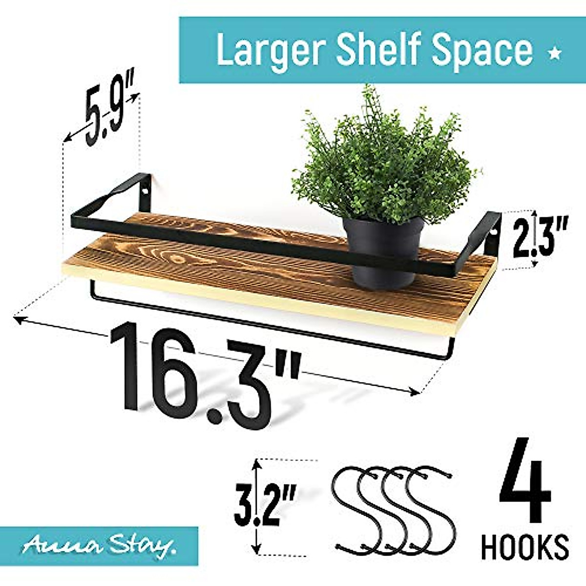 TRIVETRUNNER -ANNA STAY Floating Shelves Wall Mounted for Bathroom and Storage Shelves for Kitchen Set of 2, with Towel Bar, Cotton Towel Included (Light Brown)