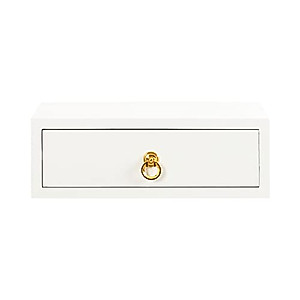 Kate and Laurel Decklyn Modern Glam Floating Side Table with Concealed Drawer for Additional Storage and Home Decor, 18x12x6, White/Gold
