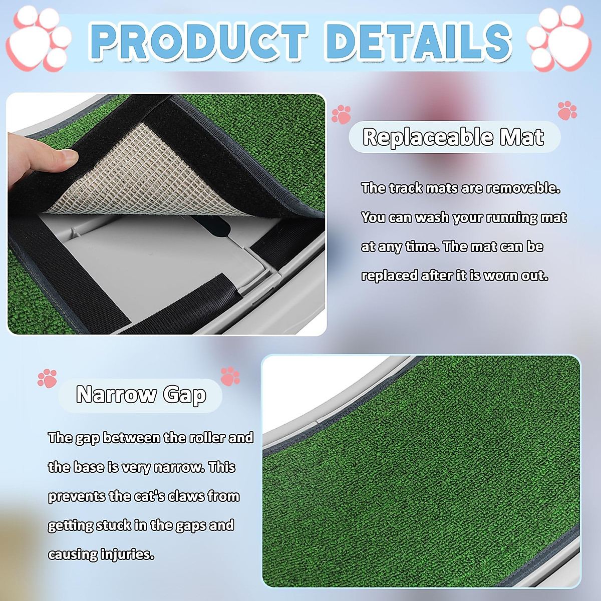 Cat Wheels for Indoor Cats, 31.5'' Cat Exercise Wheel, Cat Wheel with Brake, Removable Running Mat, Easy to Install,Cat Wheel Exerciser for Cat's Fitness & Health,Suitable for Most Cats (Blue)