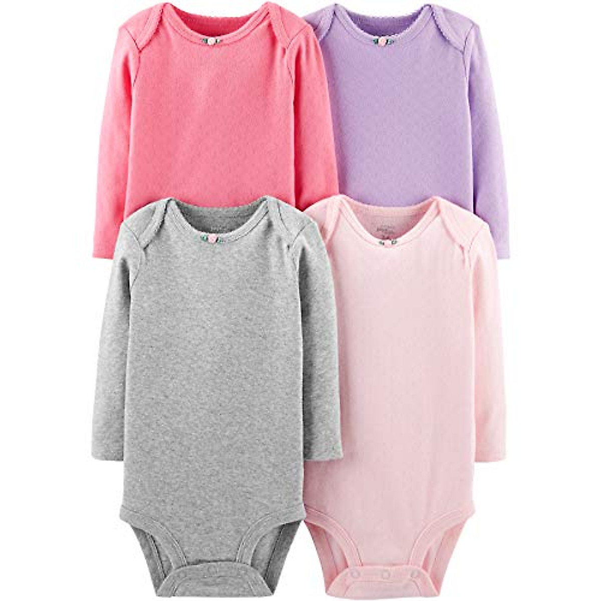 Simple Joys by Carter's Baby Girls' 4-Pack Long-Sleeve Textured Bodysuits, Pink/Purple/Grey, 24 Months