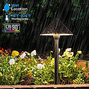 LEONLITE LED Landscape Path Light, 3W 147LM 12-24V AC/DC ETL CRI90+ Wired Outdoor LED Walkway Light, Unique Vintage Golden Texture, Aluminum Construction Low Voltage Pathway Lights IP65 3000K, 4 Pack