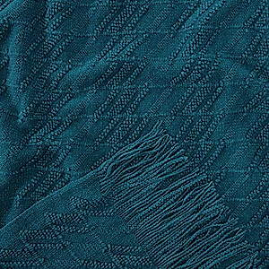 Chanasya Teal Throw Blanket with Tassels - Acrylic Knitted Super Soft Fluffy Warm Cozy Lightweight Chic Boho Blanket for Bed Sofa Chair Couch Cover Living Bed Room (50x65 Inches) Deep Teal
