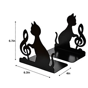 Gepnuoqt Book Ends to Hold Books Heavy Duty,Musical Note Cat Bookends,2 Piece Set