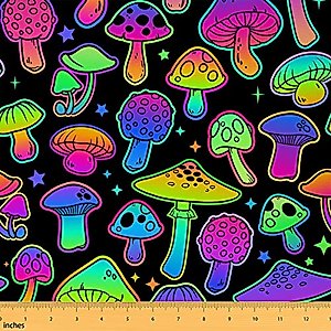 Cute Mushroom Upholstery Fabric,Purple Teal Mushrooms Fabric by The Yard for Kids Girls Teens,Trippy Botanical Decorative Fabric Colorful Wild Plants Stars Decor Quilting Fabric 2 Yards
