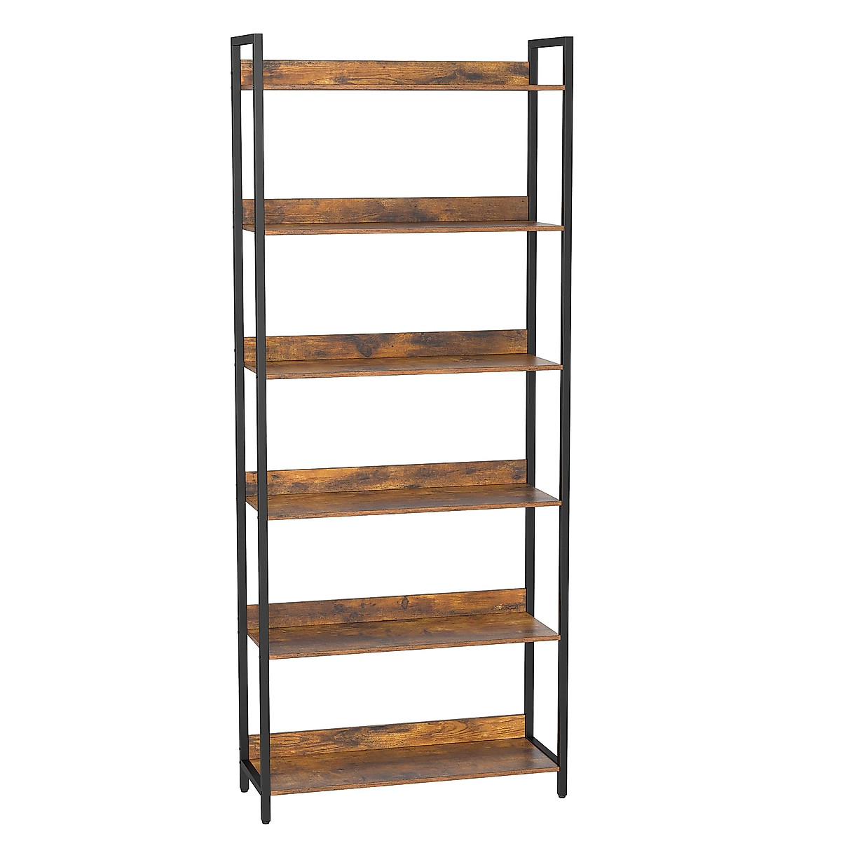 Surksis 6-Tier Bookshelf, Large Bookshelf, Industrial Bookcase with Open Shelves, Tall Book Shelf for Living Room, Home Office, Study, Bedroom, 11 x 29.9 x 72.5 Inches, Rustic Brown and Black