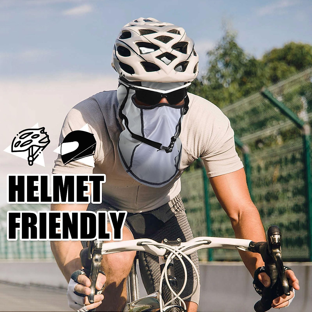 Beehow Cooling Balaclava Sun Face Mask Men Cycling Fishing Gear UV Protection Lightweight Hood Breathable Full Head Mask Bee Face Cover for The Sun (US, Alpha, One Size, Grey)