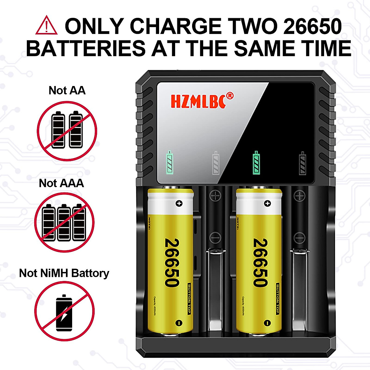 18650 Battery Charger Universal Smart Charger with LED Indicator for 3.7V Li-ion 26650 18500 16650 14500 Rechargeable Batteries (4-Slot)