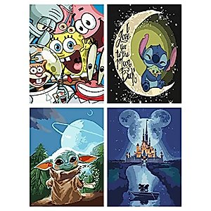 UMPOE Paint by Number for Adults,Cartoon Paint by Numbers for Adults and Kids Beginner,Without Frame DIY Colorful Oil Painting Acrylic Paints for Preppy Room Decor Aesthetic（4 Pack 12x16 in）